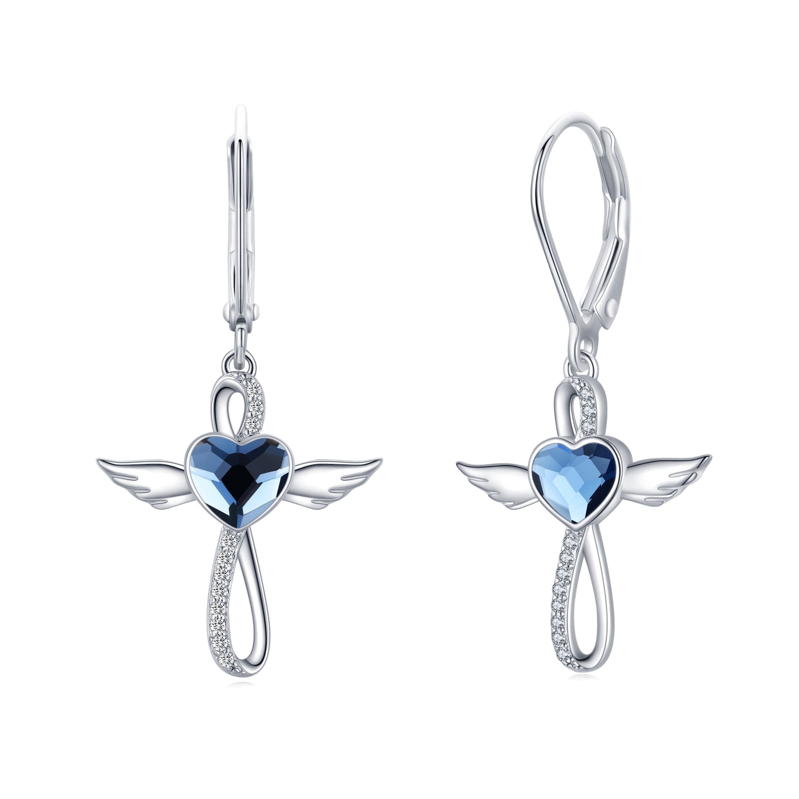 Midir&Etain 925 Sterling Silver Angel Wings Cross Earrings with Blue ...