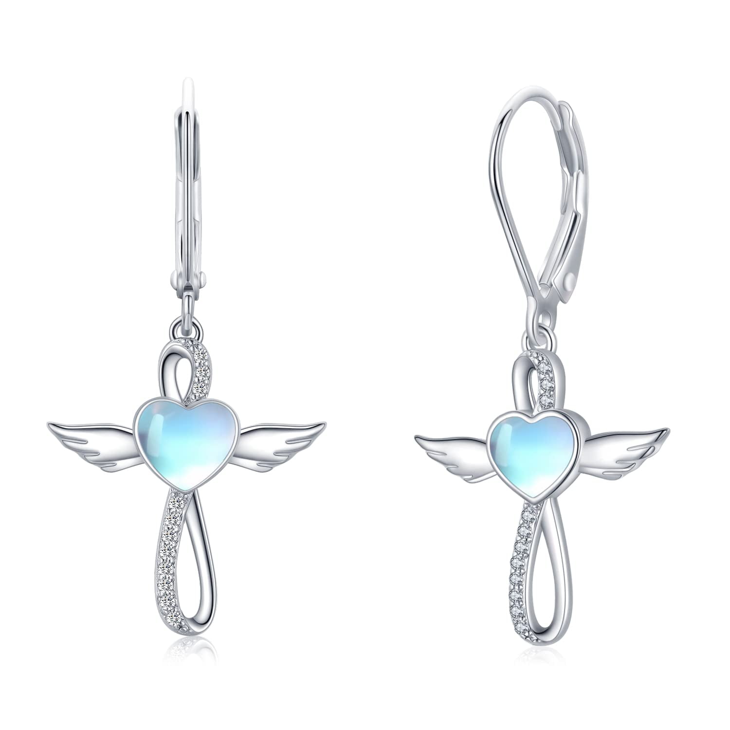 Midir&Etain Angel Wings Cross Dangle Earrings for Women 925 Sterling ...