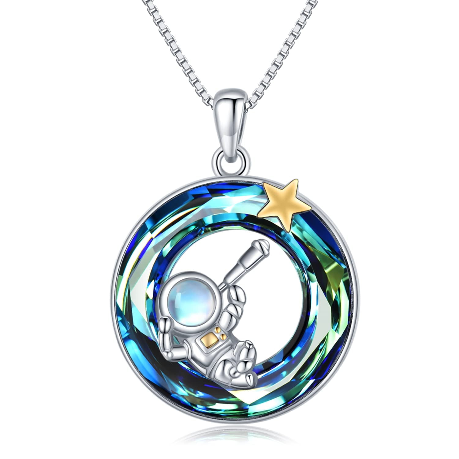 Midir&Etain Astronaut Necklace 925 Sterling Silver Crystal Moon Star ...