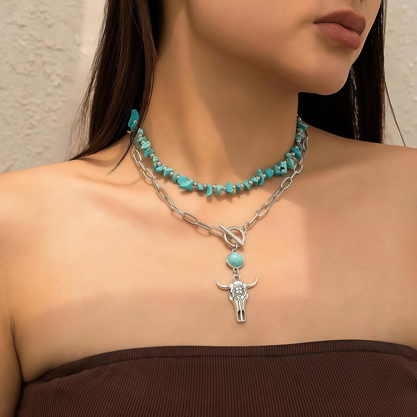 Midir&Etain Layered Western Necklaces For Women Vintage Turquoise Ox ...
