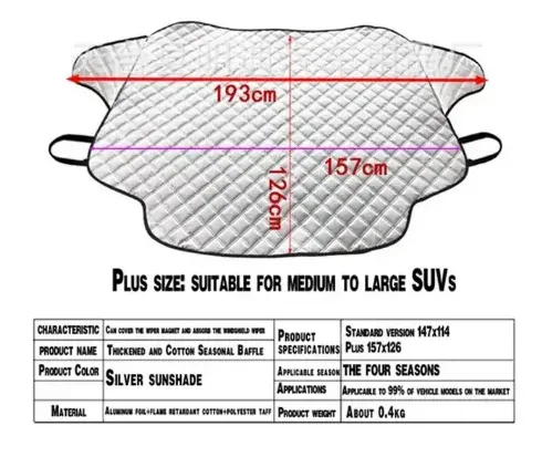 Midium to Large SUV-AUTO Car Windshield Snow Cover for Big Vehicles SUV ...