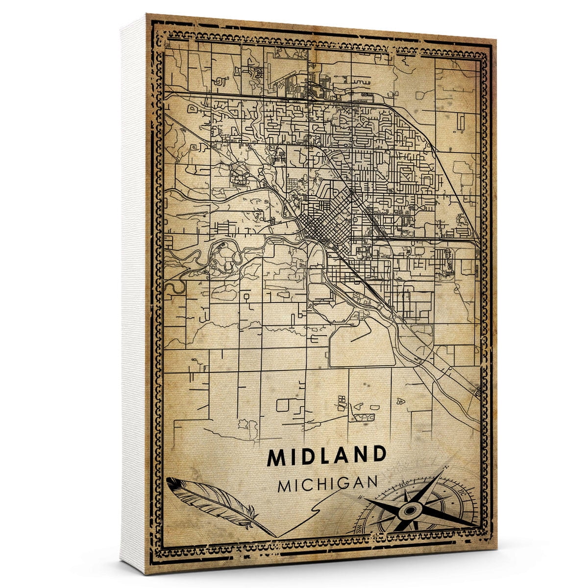 Midland Vintage Map Prints Canvas, Michigan Map Art Canvas, Canvas ...