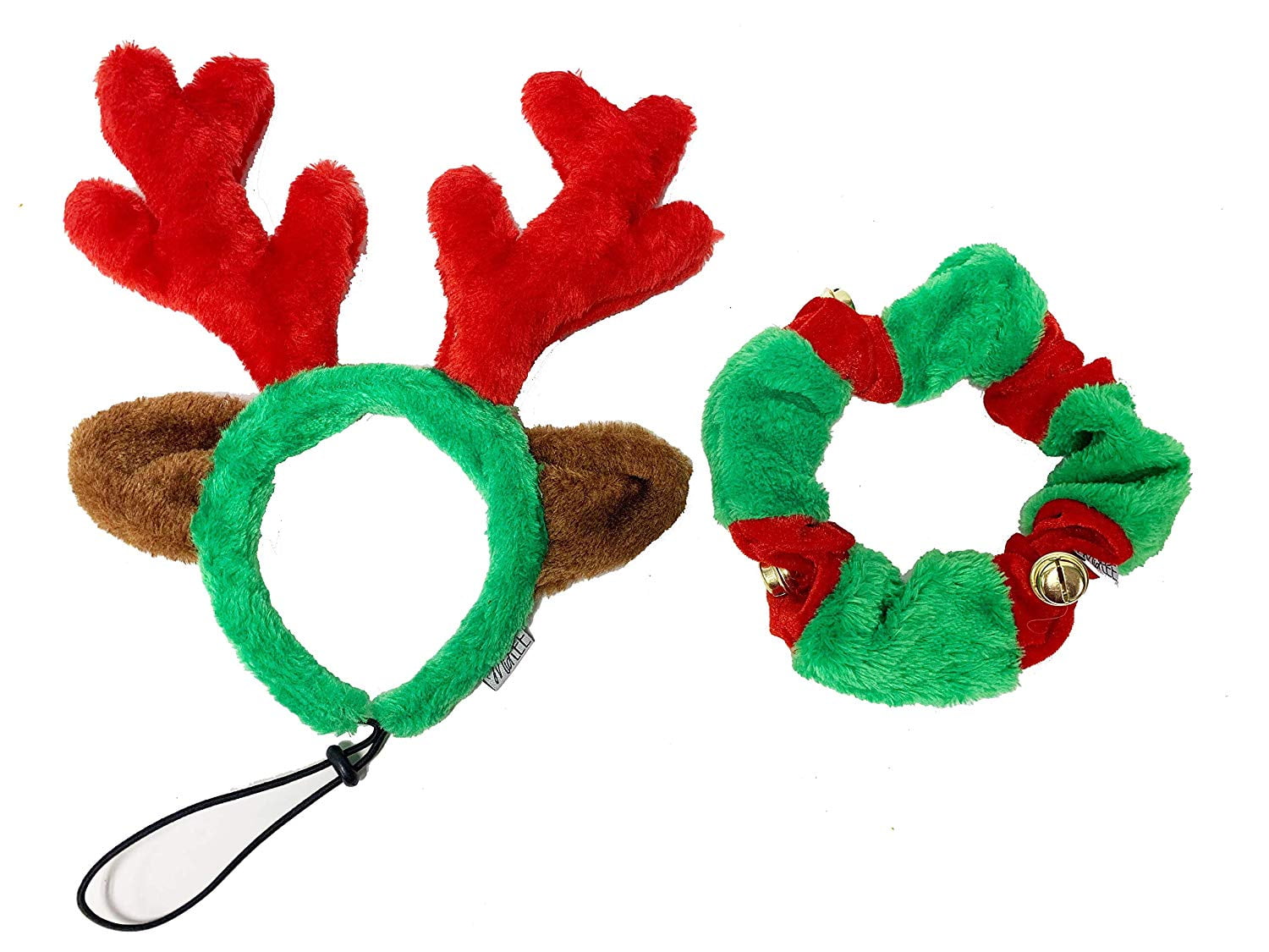 Midlee Reindeer Antlers and Green/Red Bell Collar for Large Dogs ...