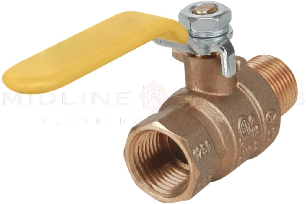 Midline Valve MF822234 Premium Brass Full Port Ball Valve, 1/2 in. FIP ...