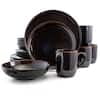 Midnight Beach 16-Piece Modern Metallic Black Stoneware Dinnerware Set ...