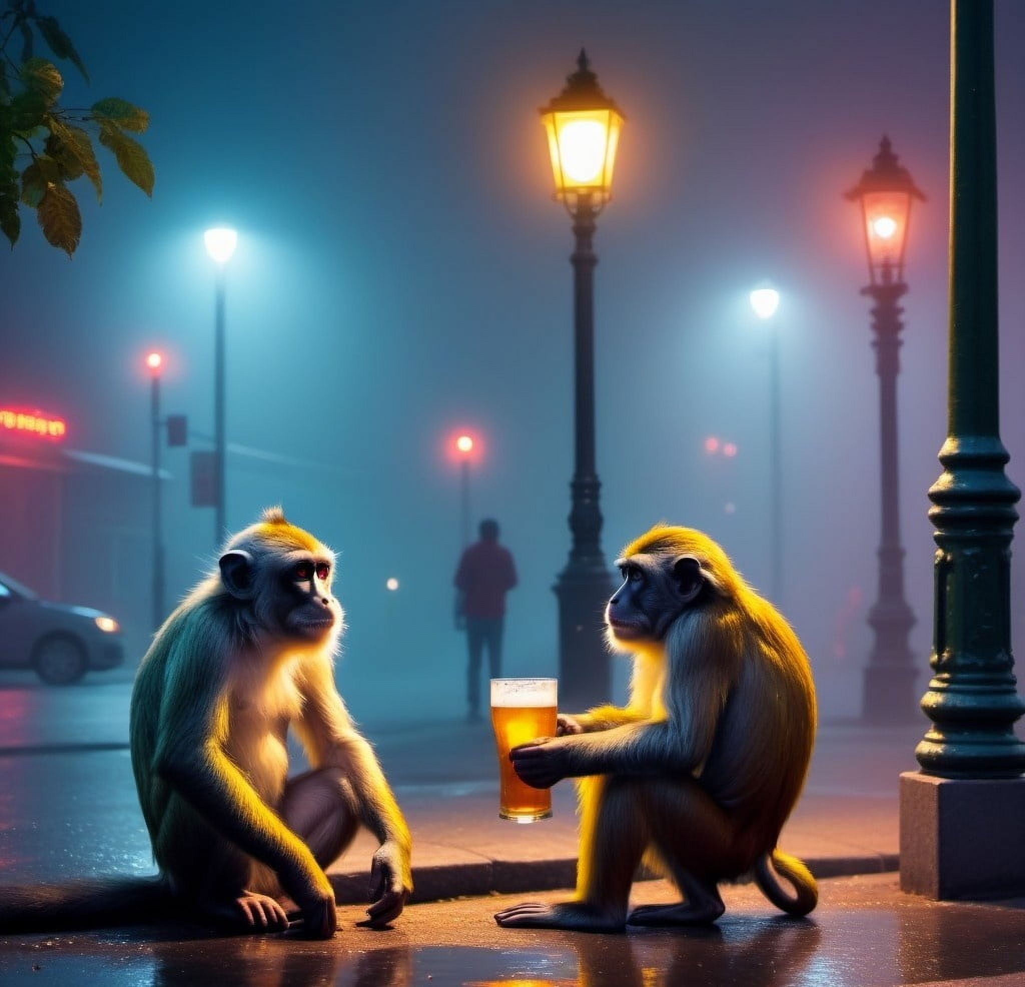 Midnight Beer Sharing under Foggy Lamp Post Toy Educational Game ...