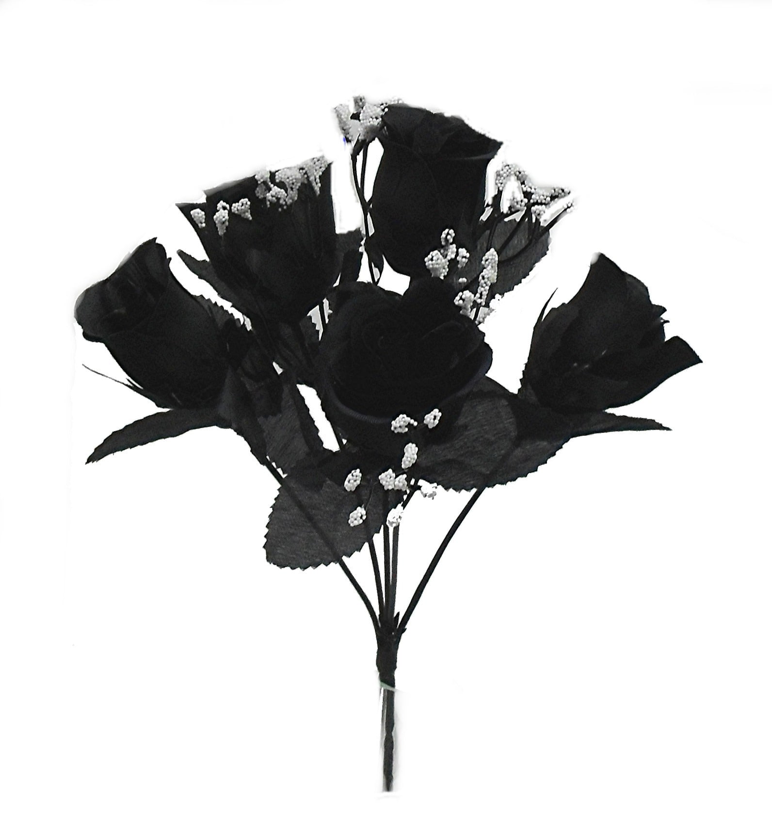 Midnight Black Rose Bud 12in Artificial Polysilk Faux Fake Flower Goth ...
