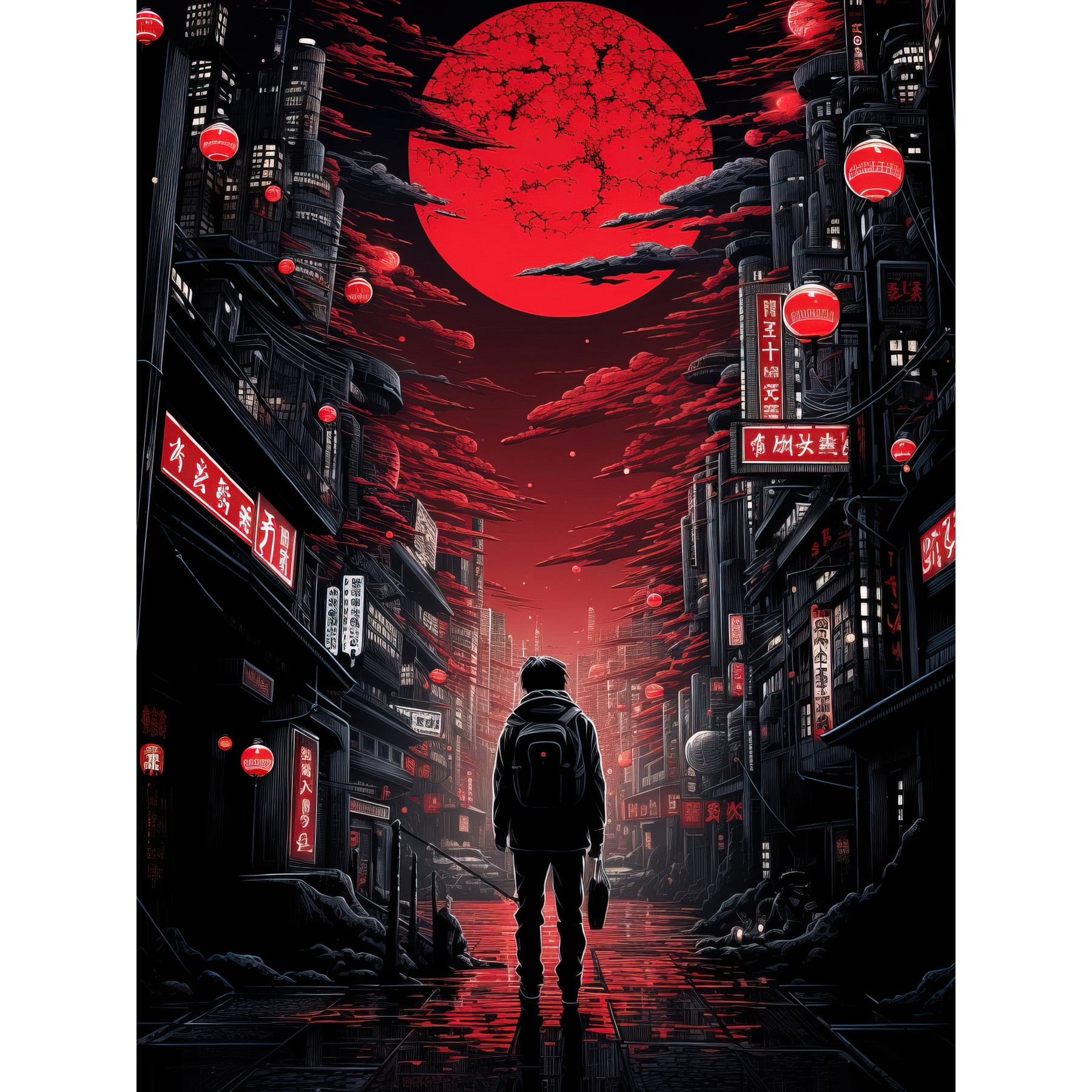 Midnight Blood Moon in Tokyo Conceptual Artwork Gothic Street Japanese ...