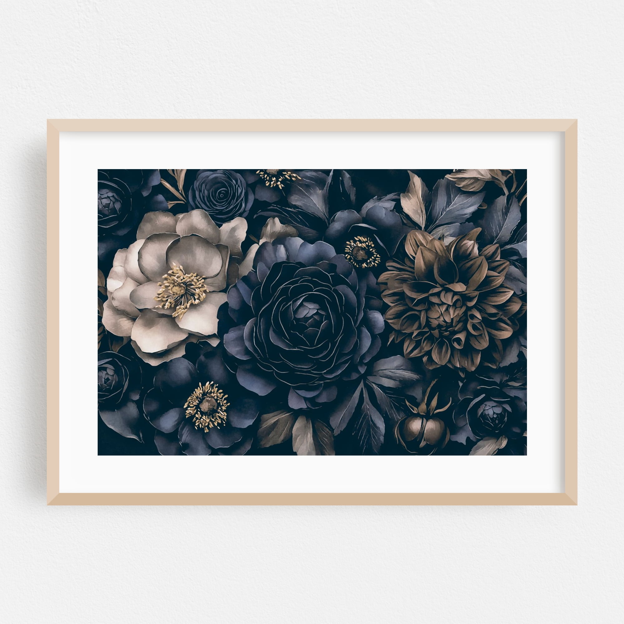 Midnight Blue Baroque Bouquet - Painting Floral Botanical Flowers ...