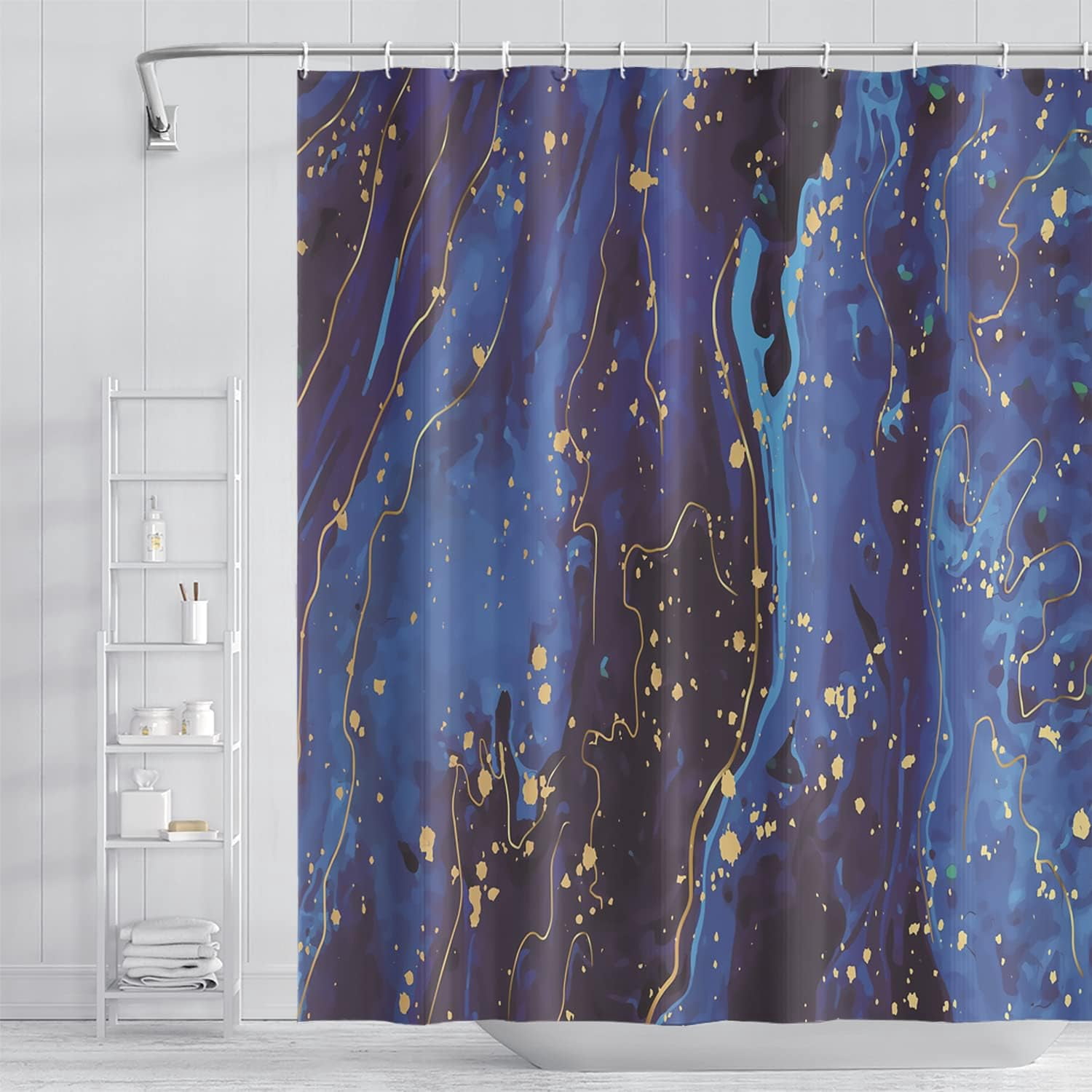 Midnight Blue Marble Shower Curtain Abstract Quicksand Design ...