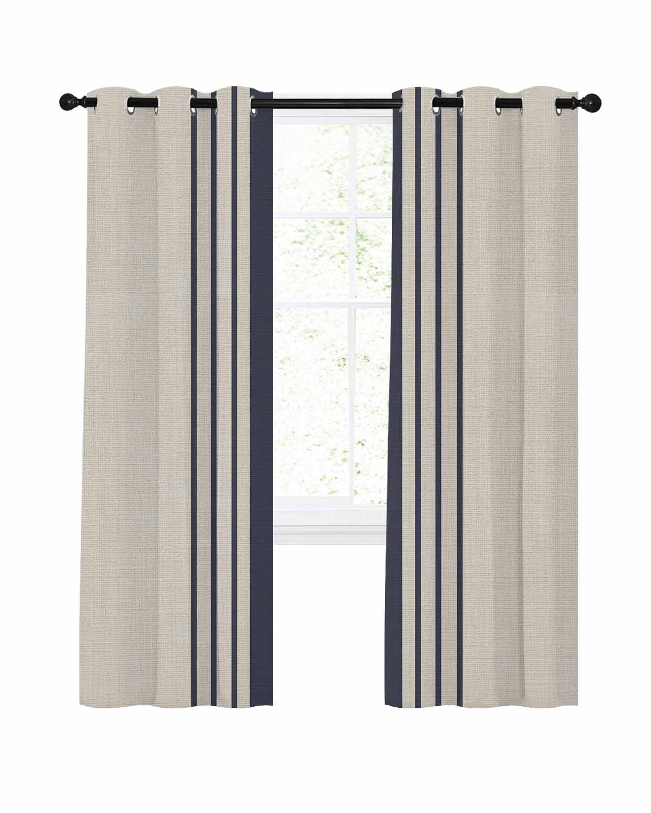 Midnight Blue Striped Blackout Curtains 54 Inches Long for Bedroom ...