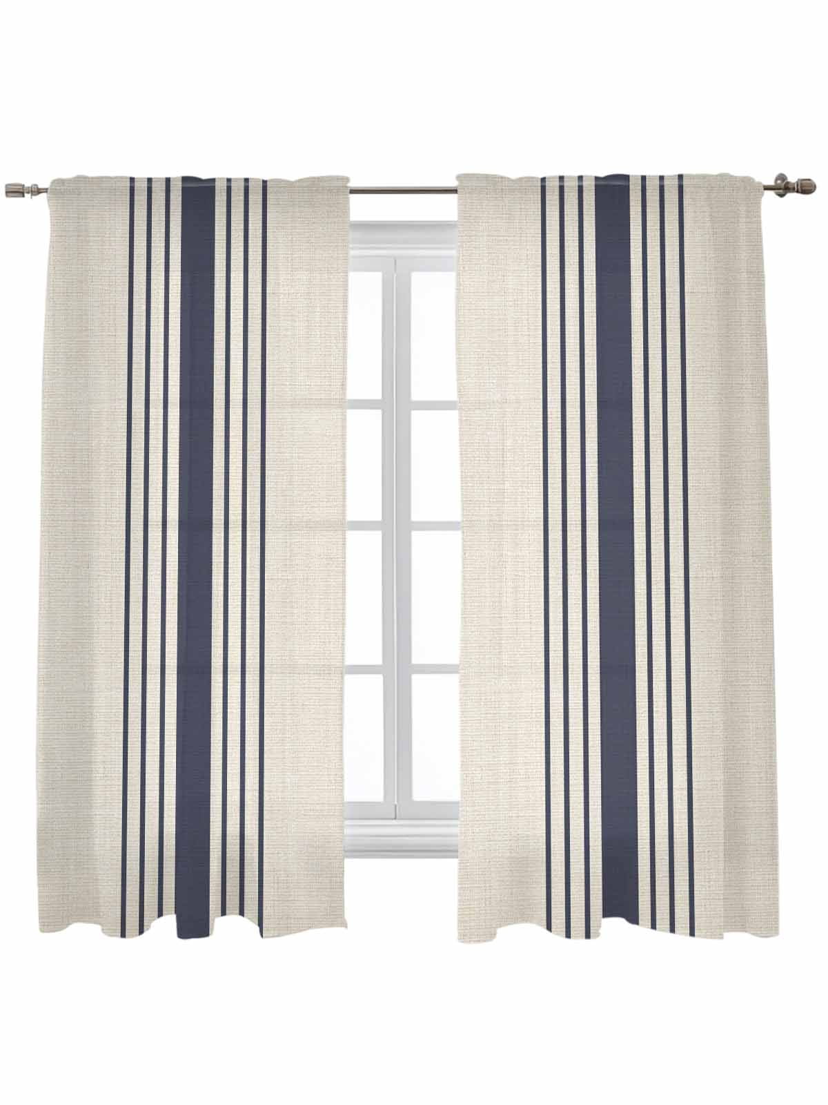 Midnight Blue Striped Curtains 72 Inch Length, Sheer Curtains for ...