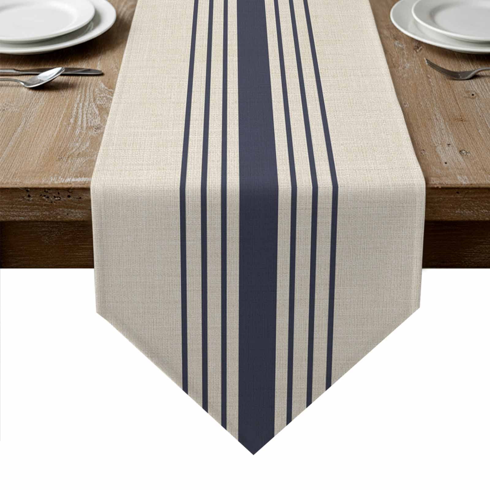 Midnight Blue Striped Table Runner Linen Burlap Table Runner 72 Inches ...