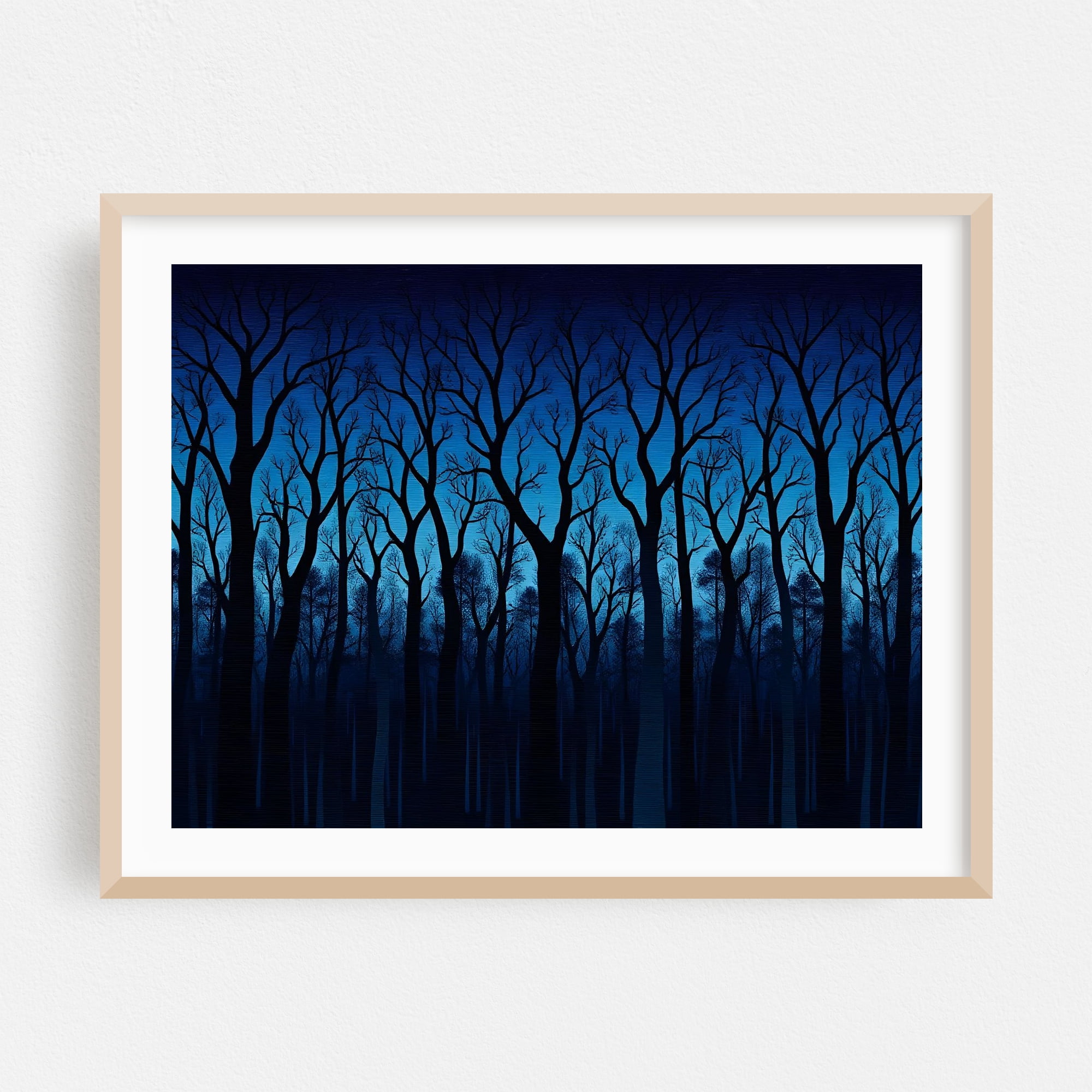 Midnight Canopy - Painting Forest Silhouette Nature Woods Night Sky Mystical Moody Oak Framed ...