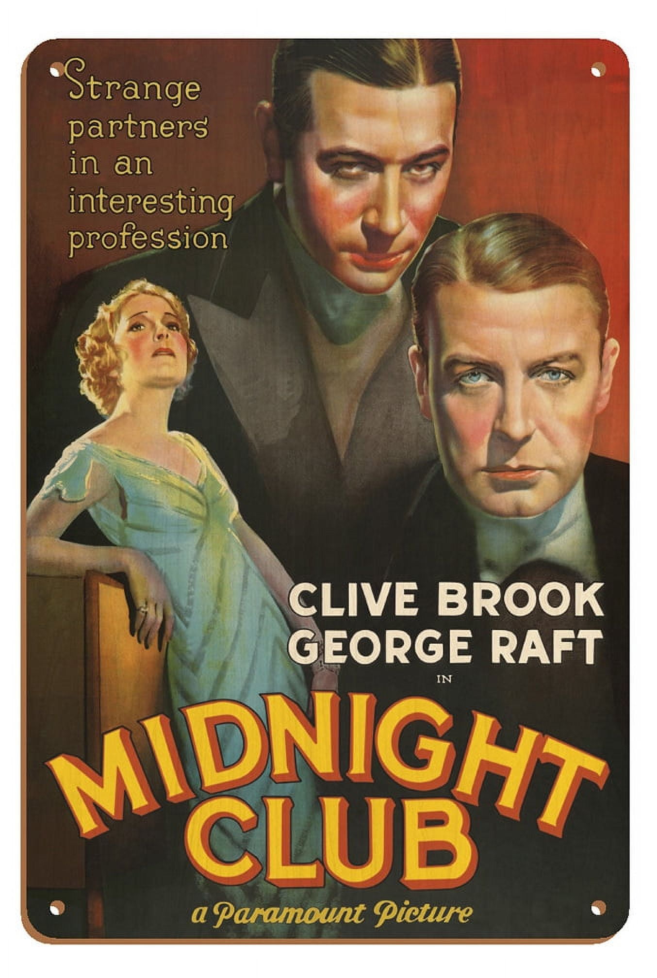 Midnight Club - Starring Clive Brook George Raft Helen Vinson - Vintage Film Movie Poster c.1933 ...