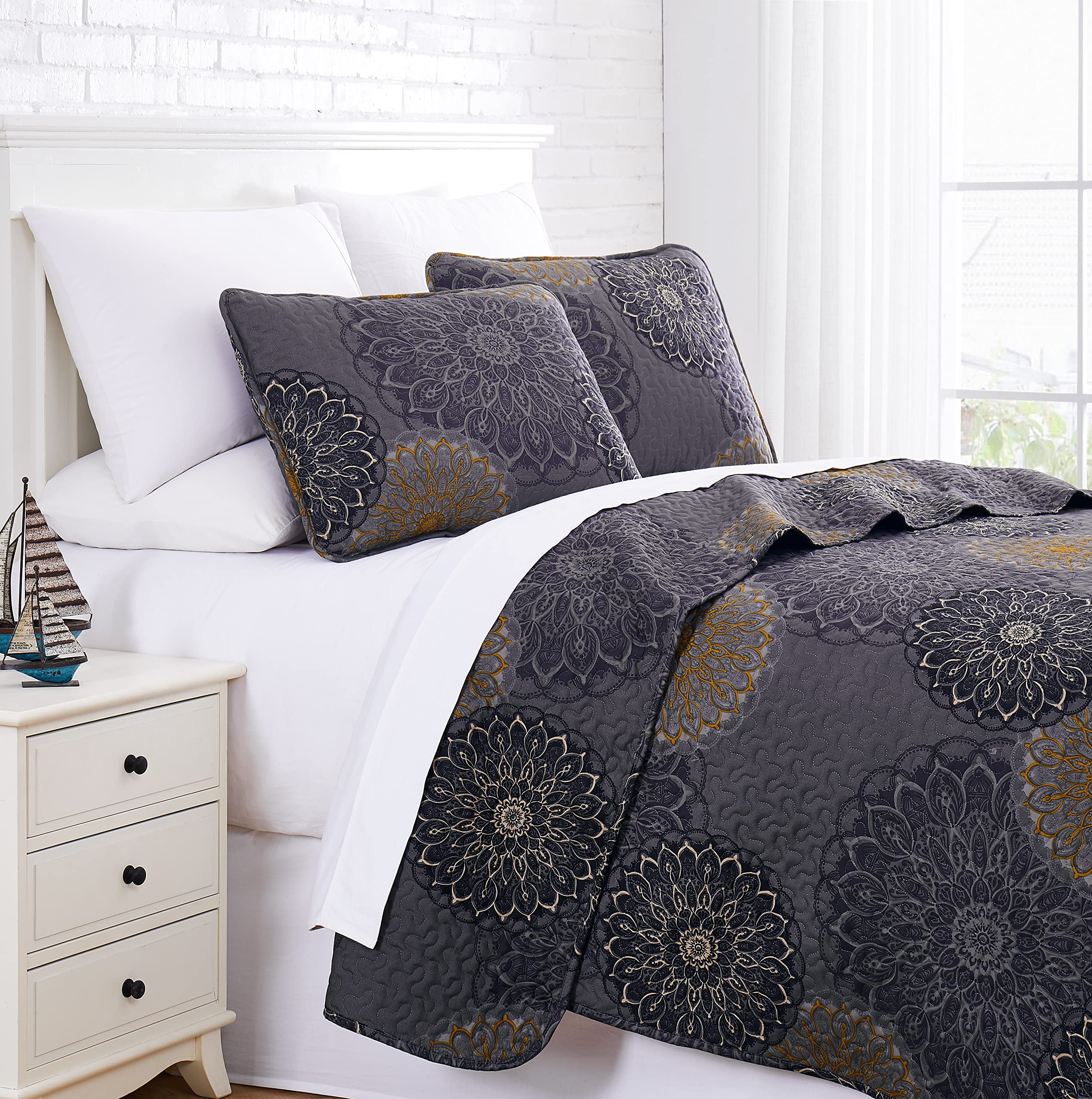 Midnight Floral Oversized Premium Collection Quilt Set - Walmart.com