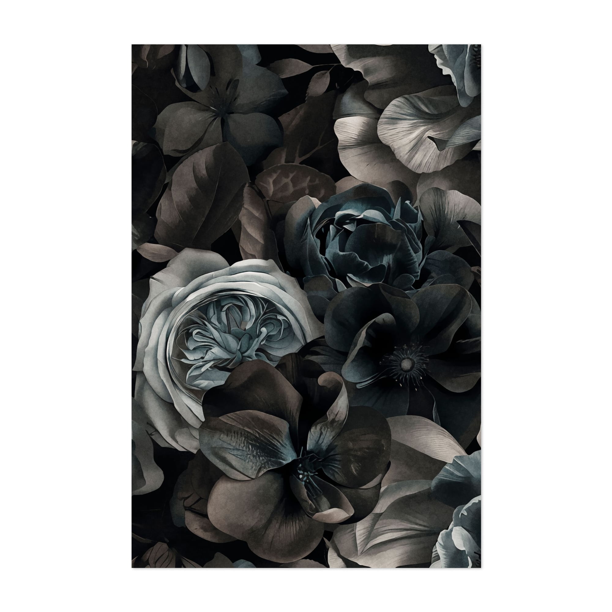 Midnight Flower Garden Moody Baroque Opulence Teal Grey - Painting ...