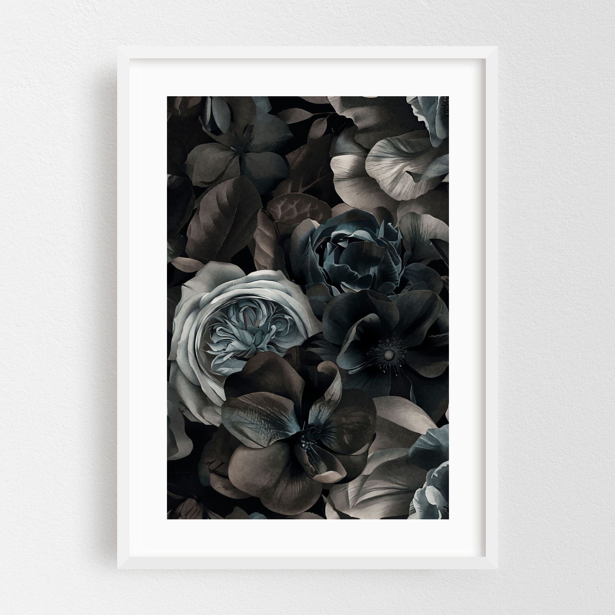 Midnight Flower Garden Moody Baroque Opulence Teal Grey - Painting ...