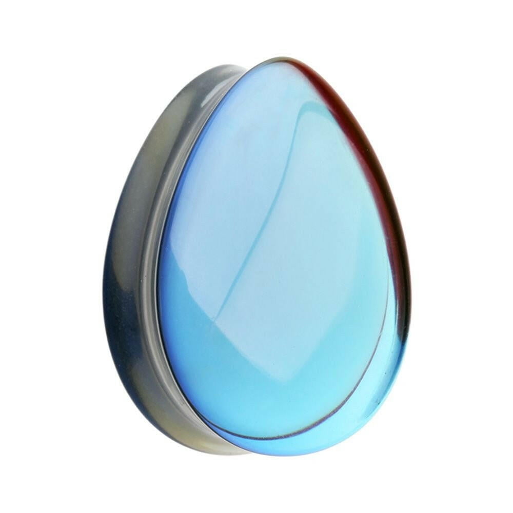 Midnight Moonstone Iridescent TearDrop Glass Double Flared Ear Gauge ...