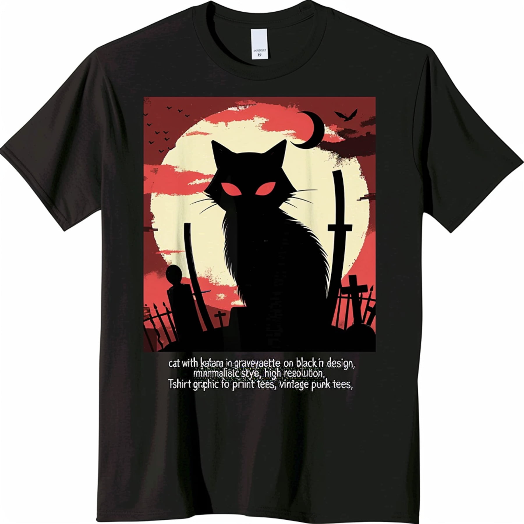 Midnight Samurai: Cat with Katana in Graveyard Silhouette TShirt ...