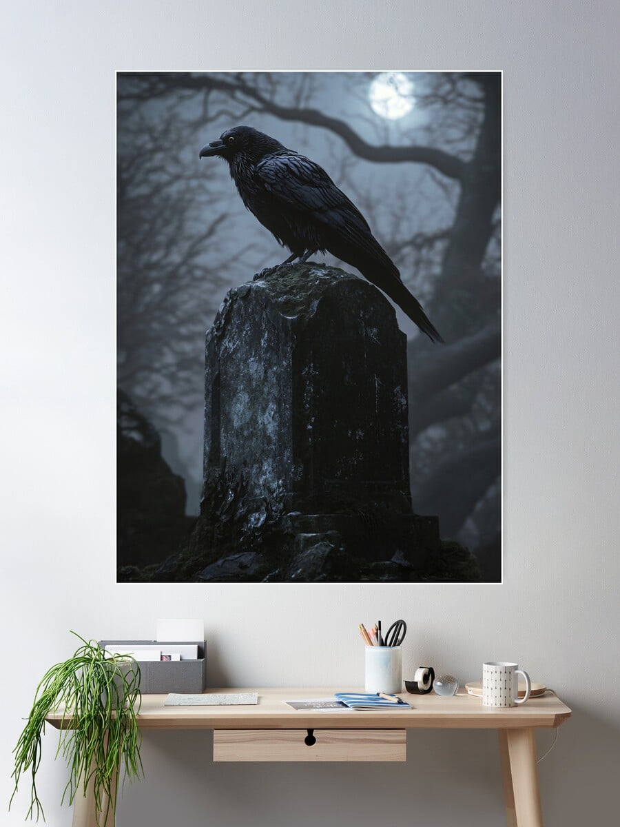 Midnight Sentinel Â€“ Gothic Raven And Moonlit Grave Poster Wall Art ...