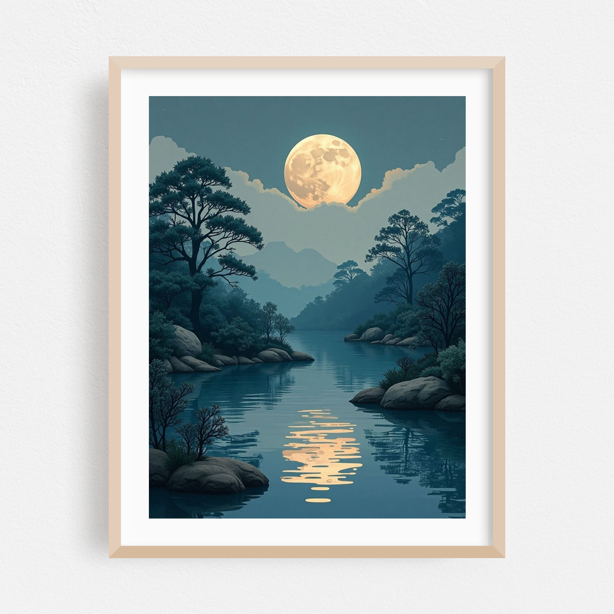 Midnight Serenity: A Luminous Full Moon Over a Whispering River ...