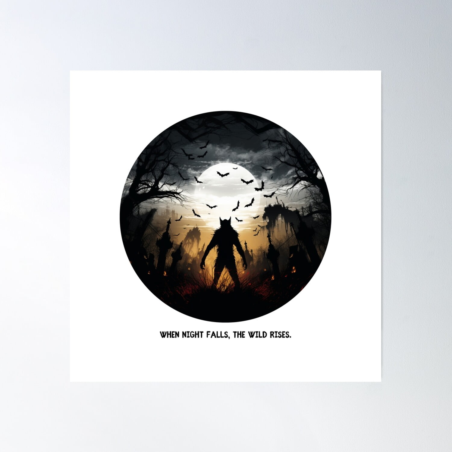 Midnight Werewolf Poster Wall Art, Modern Wall Decor, 24x24 UNFRAMED ...