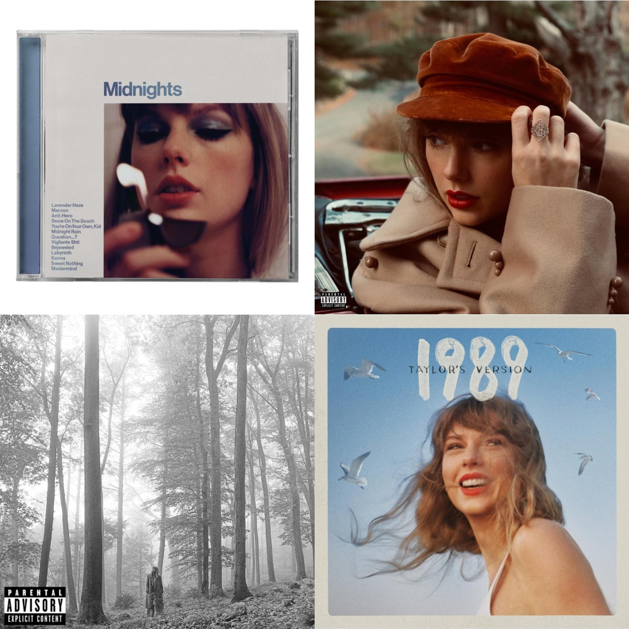 Midnights (X) (Moonstone Blue CD) & Red (Taylor's Version) (X) (2CD) & Folklore (X) & 1989 ...