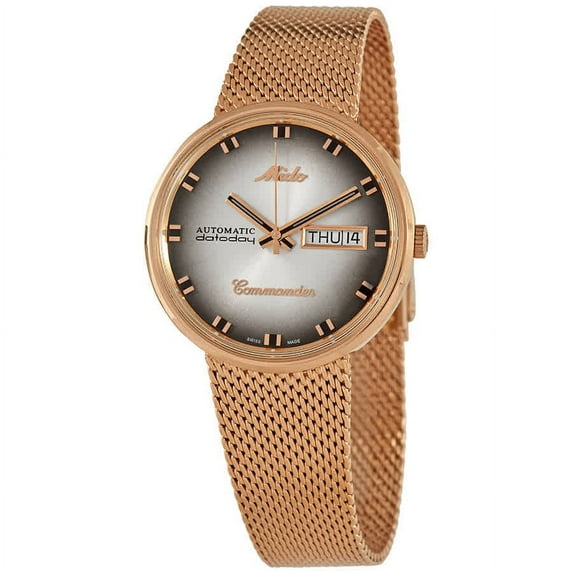 Mido Men's Commander Shade Automatic Watch, Silver Dial, Rose Gold PVD ...