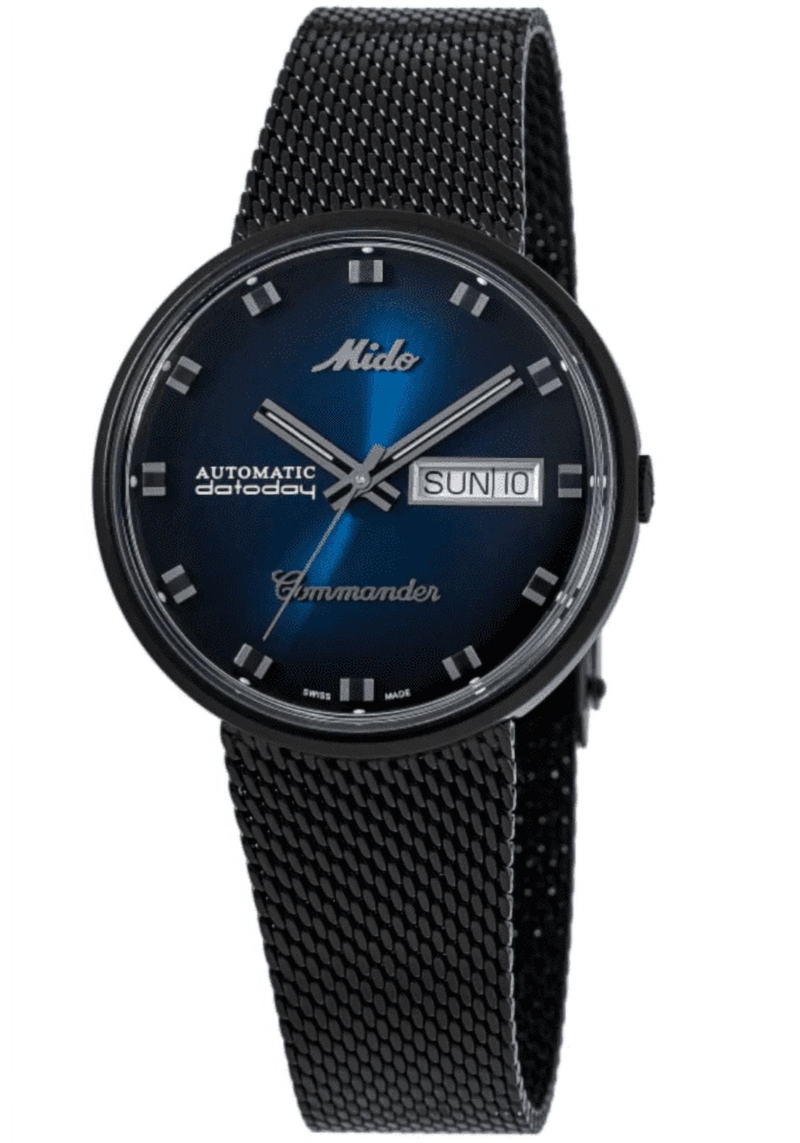 Mido Men's Automatic Movement Commander Shade Watch, Blue Dial, Black ...