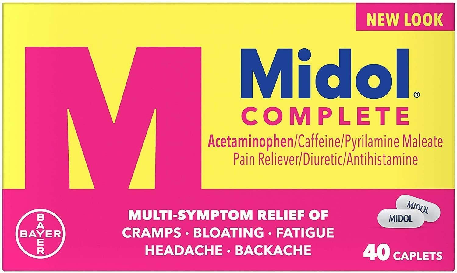 Midol Complete Menstrual Pain Relief, 40 Caplets, Pack of 2, Cramps ...