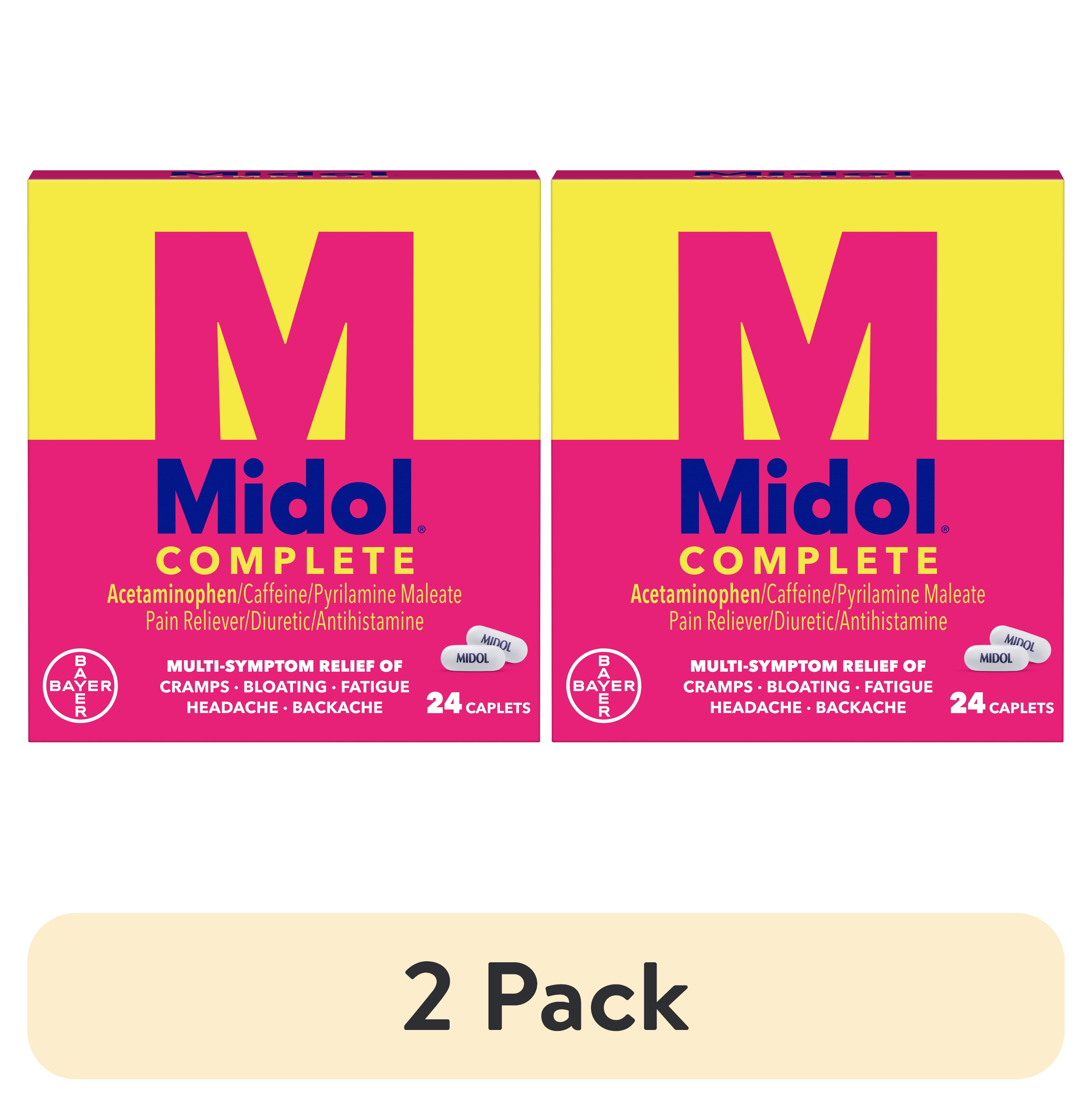 (2 pack) Midol Complete Menstrual Pain Relief Caplets w/ Acetaminophen. 24 Count - Walmart.com