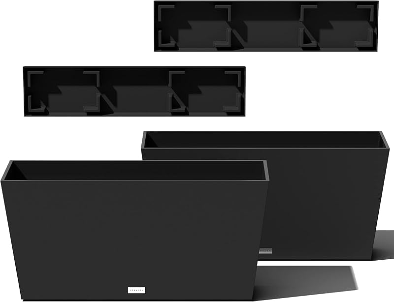 Midori Long Trough Planter (Black, 31 inch - 2 Pack with 2 Saucer Trays ...