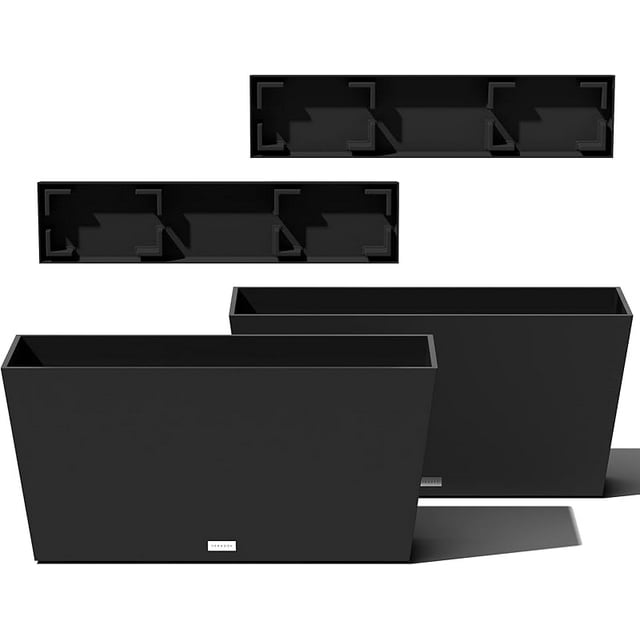 Midori Long Trough Planter (Black, 31 inch - 2 Pack with 2 Saucer Trays ...