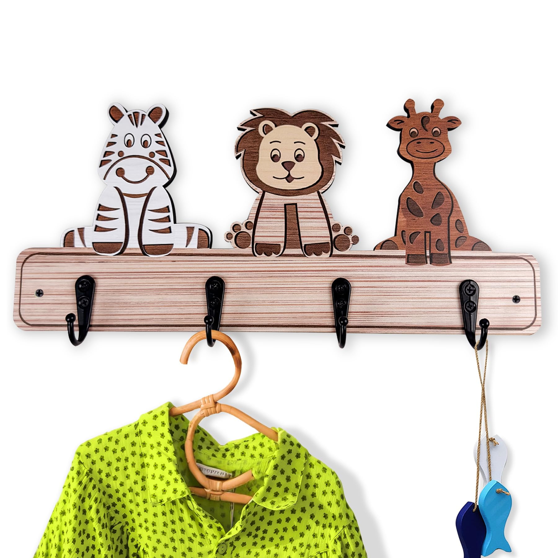 Midrean Kids Toddler Coat Hat Rack -13.7" Long Nursery Wood Colorful ...