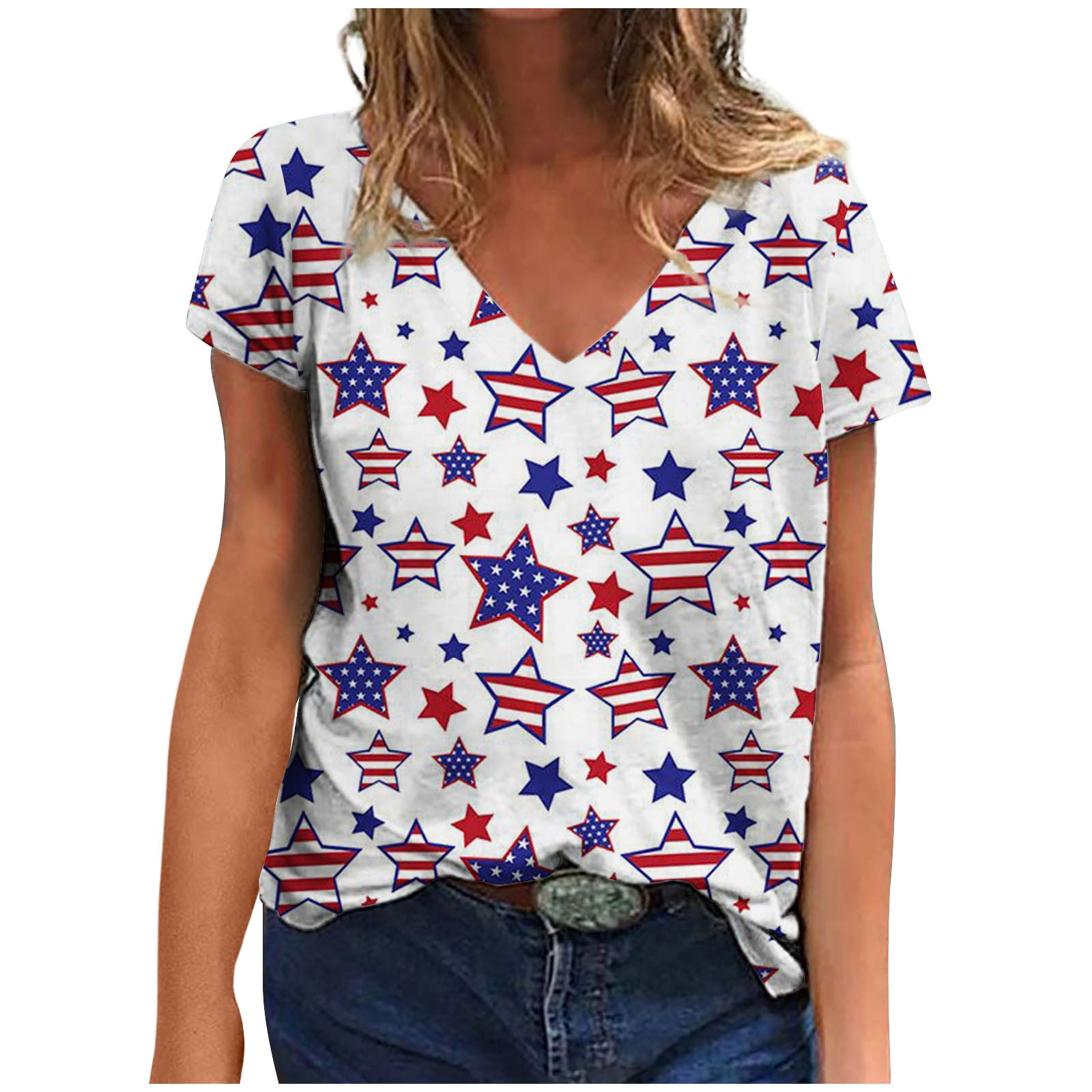 Midsumdr American Flag T Shirt Women Usa Star Stripes 4th Of July Tee
