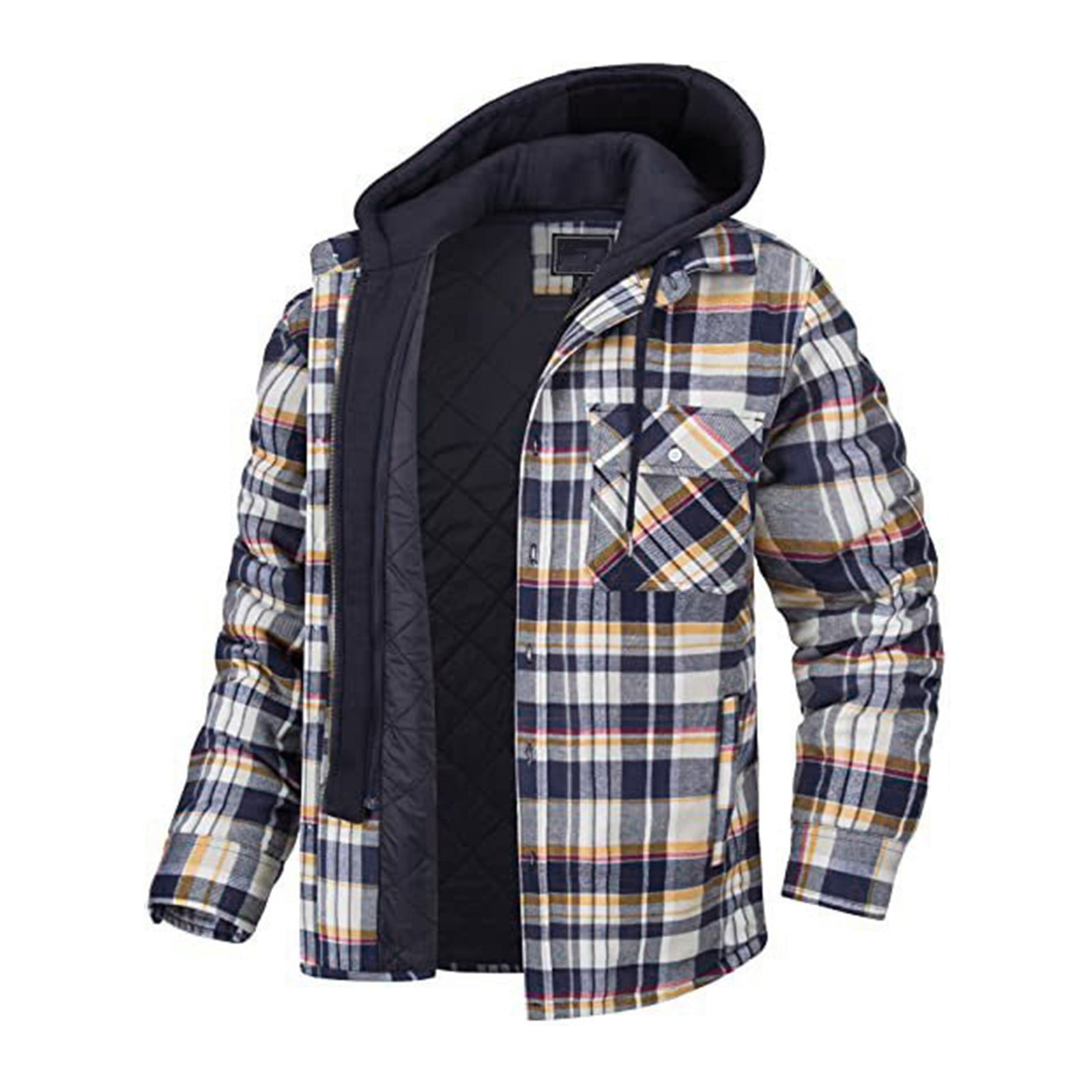 Midsumdr Mens Flannel Shirt Jacket with Quilted Lined Long Sleeve Plaid ...