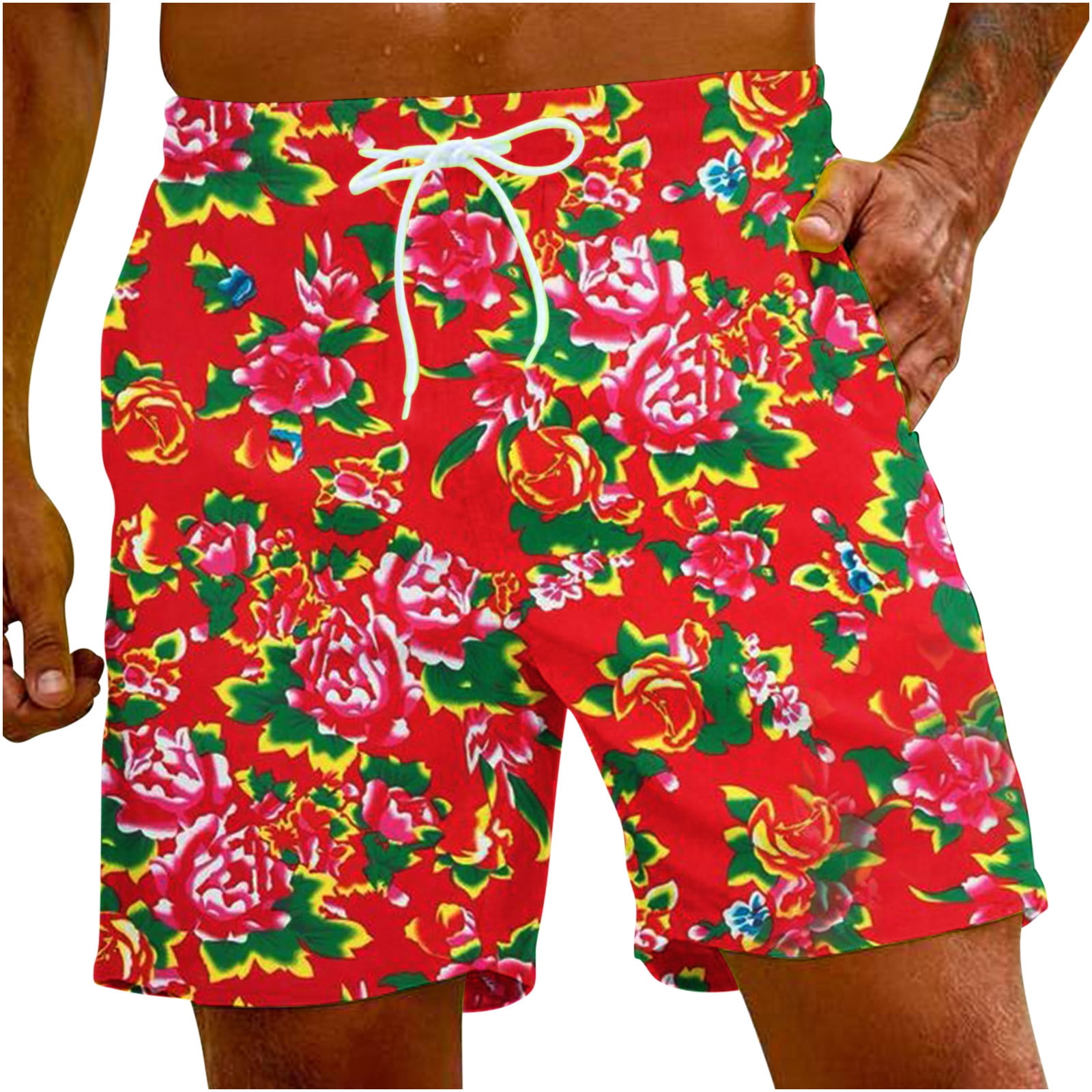 Midsumdr Mens Shorts 2025 Fashion Special Floral Printed Chinese Red ...