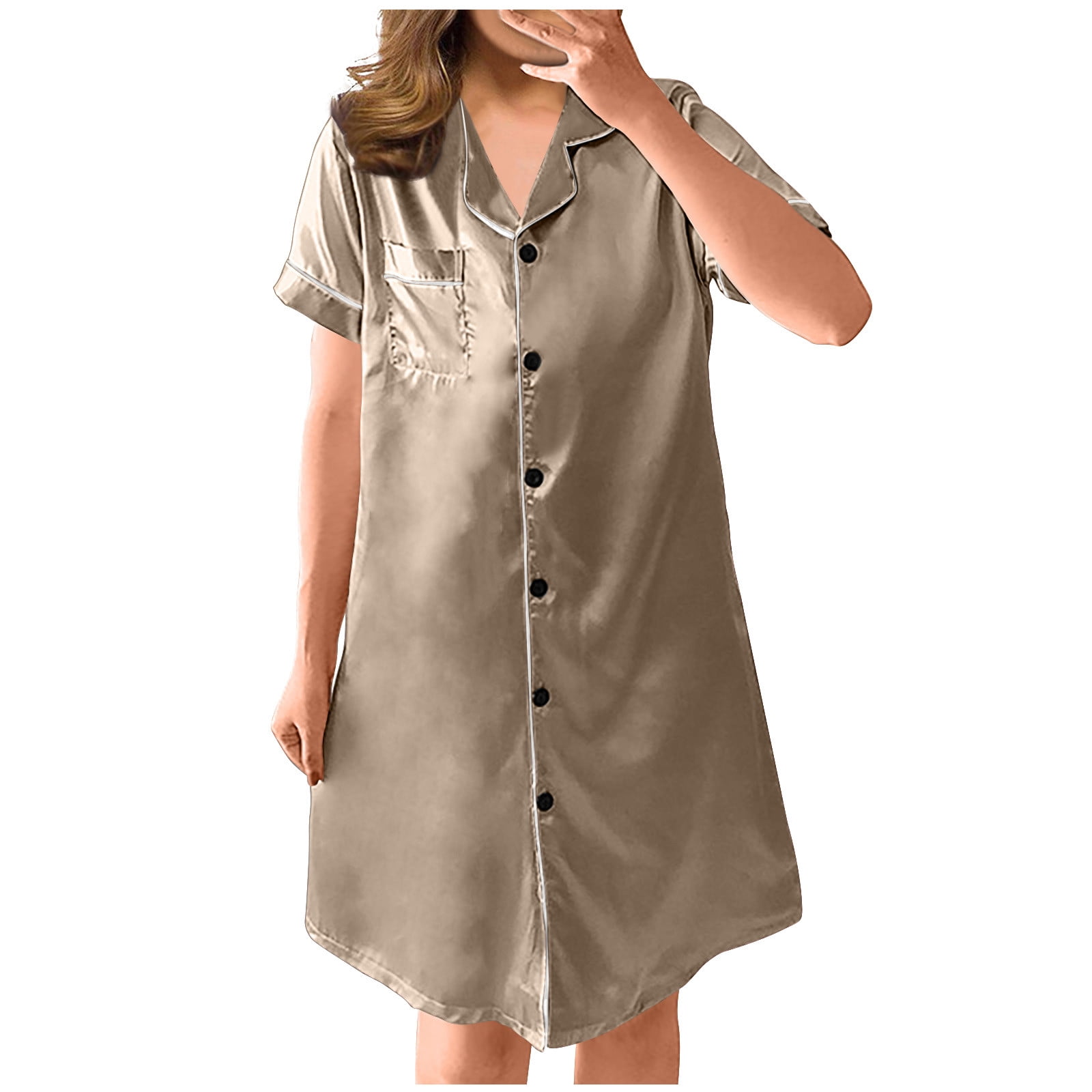 Midsumdr Nightgowns for Women New Fashion Solid Color Simulated Silk ...