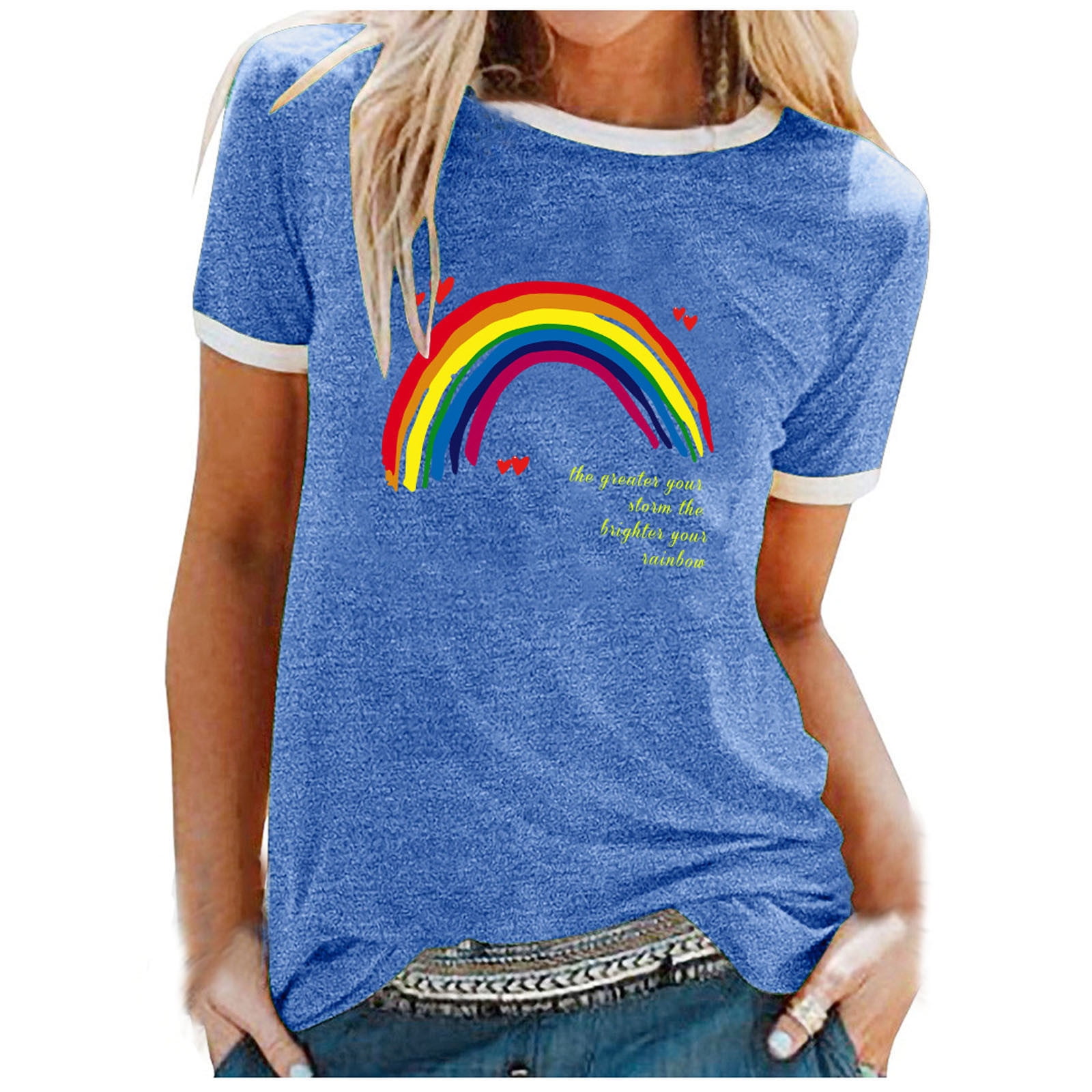 Midsumdr Pride T Shirts Rainbows Print Tees Round Neck Loose Shirts ...