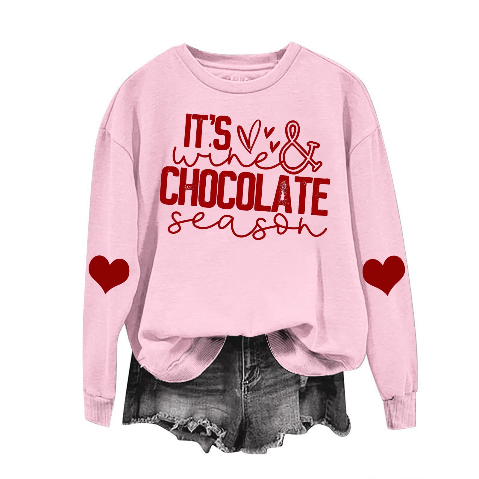 Midsumdr Valentine's Day Sweatshirt for Women 2025 Spring Letter Heart Printed Sweatshirt Round ...