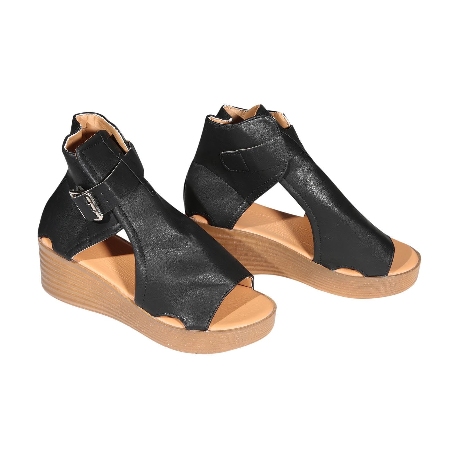 Midsumdr Wedge Sandals For Women High Top Leather Sandals Open Toe Boot ...