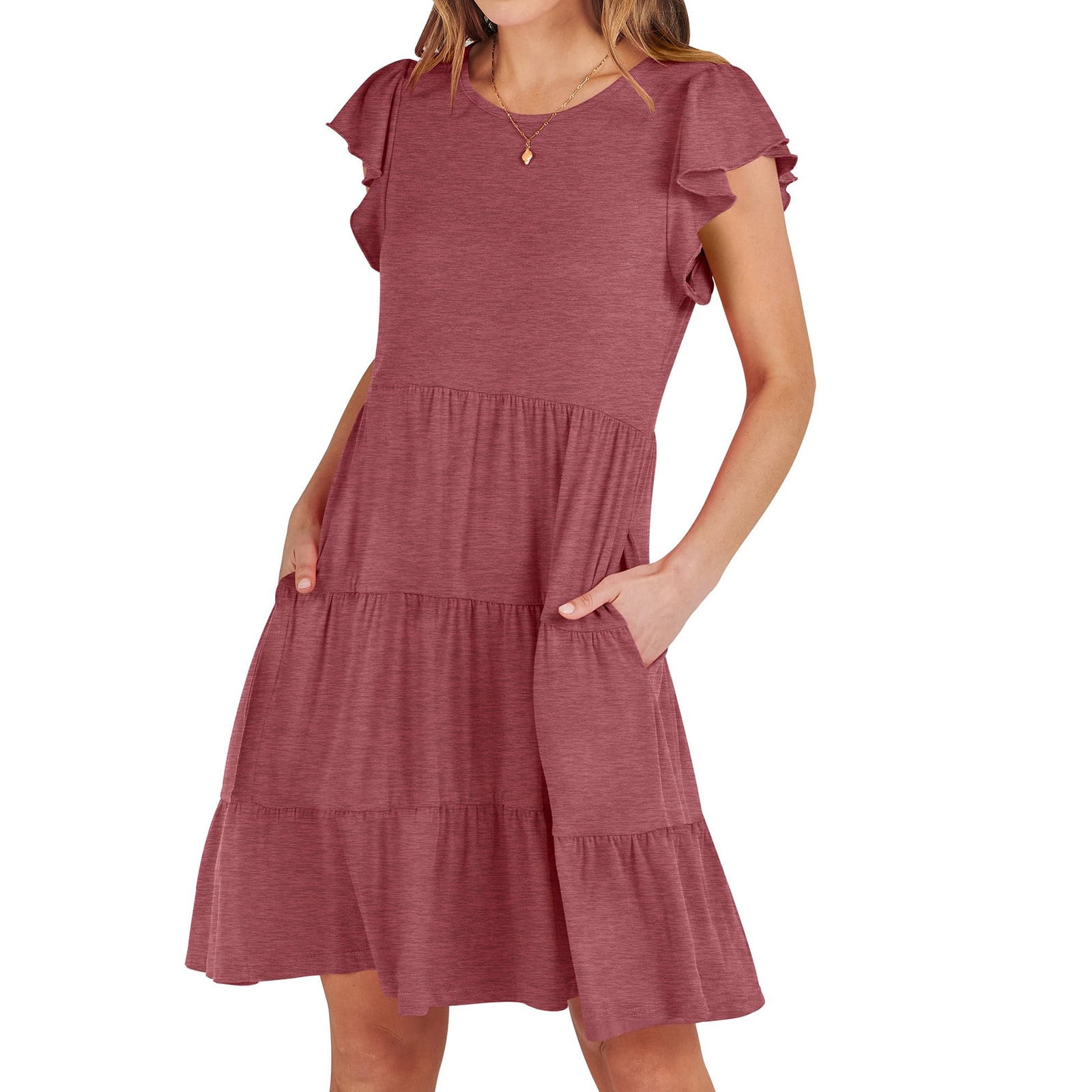 Midsumdr Womens Dresses 2025 Fashion V Neck Ruffle Short Sleeve Pleated ...