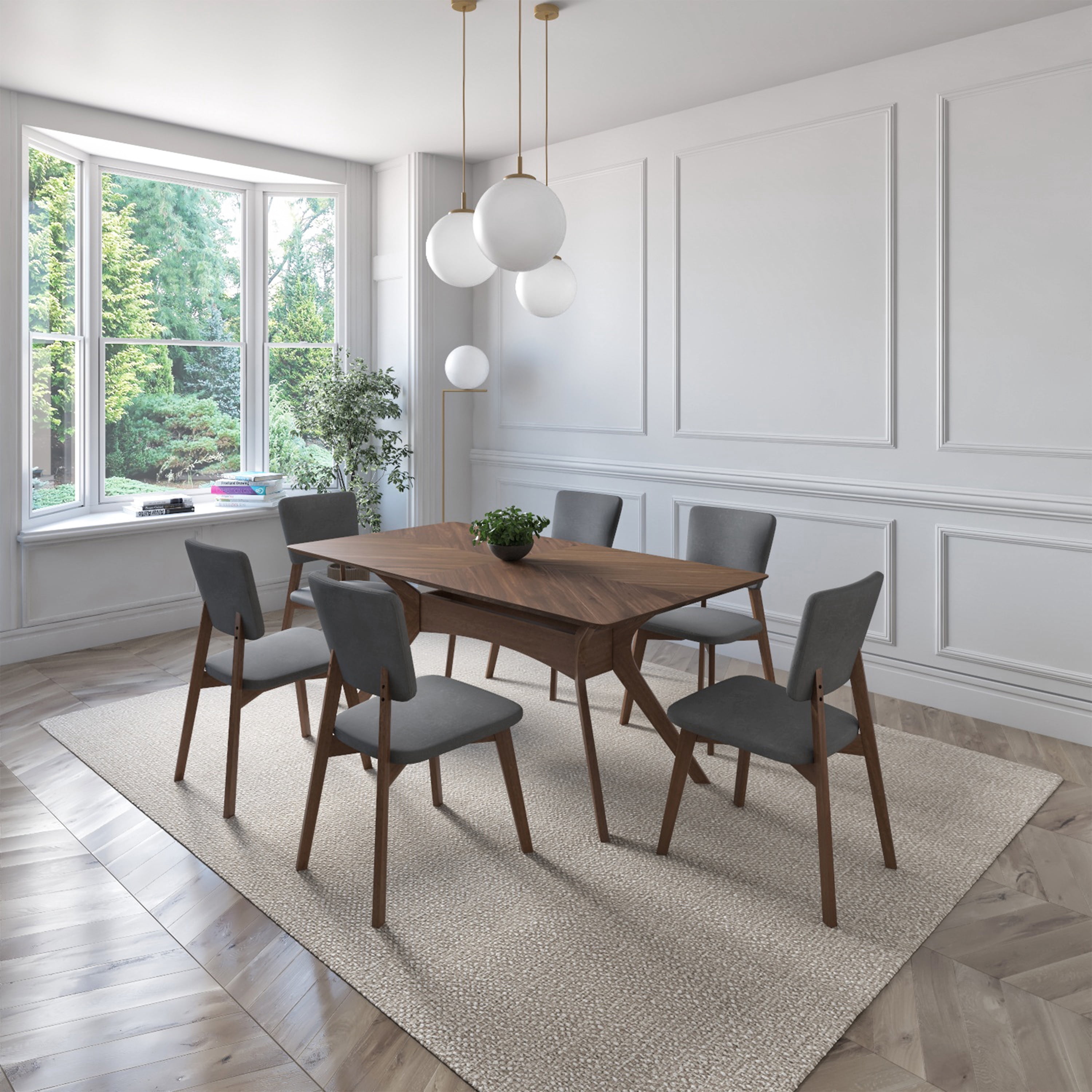 Midtown Concept Aarhus 7-Piece Walnut Dining Set With Upholstered ...