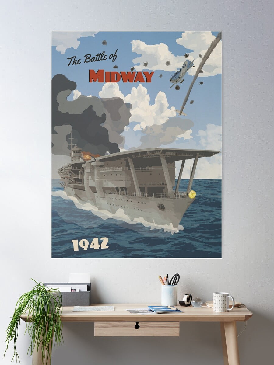 Midway 1942 - Carrier Strike Travel Poster Poster Wall Art, Modern Wall Decor For Living Room ...