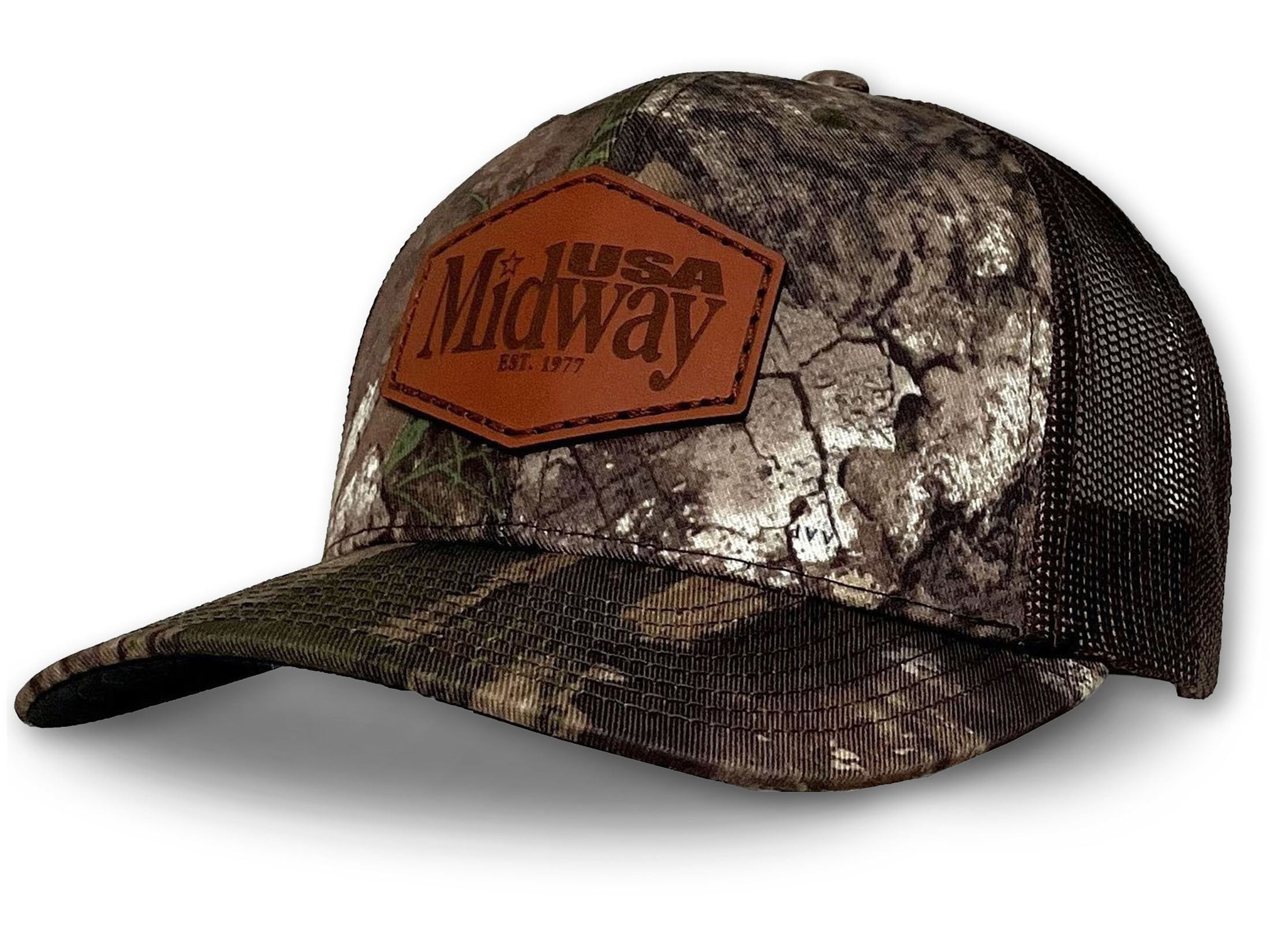 MidwayUSA Mens Richardson 112 Leather Patch Camo Trucker Hat Realtree ...