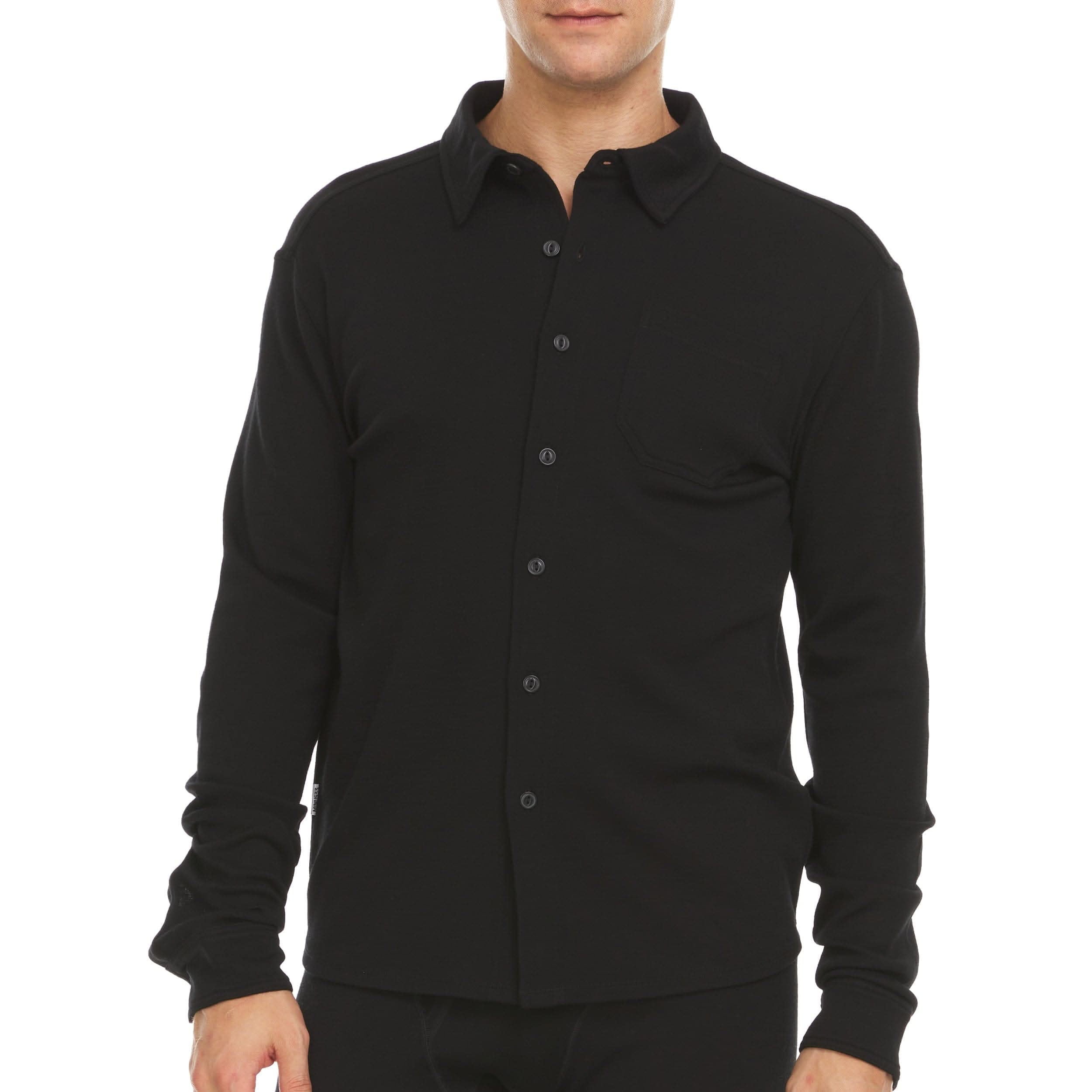 100% Merino Wool Men's Long Sleeve Knit Button Up - Full Length Button ...