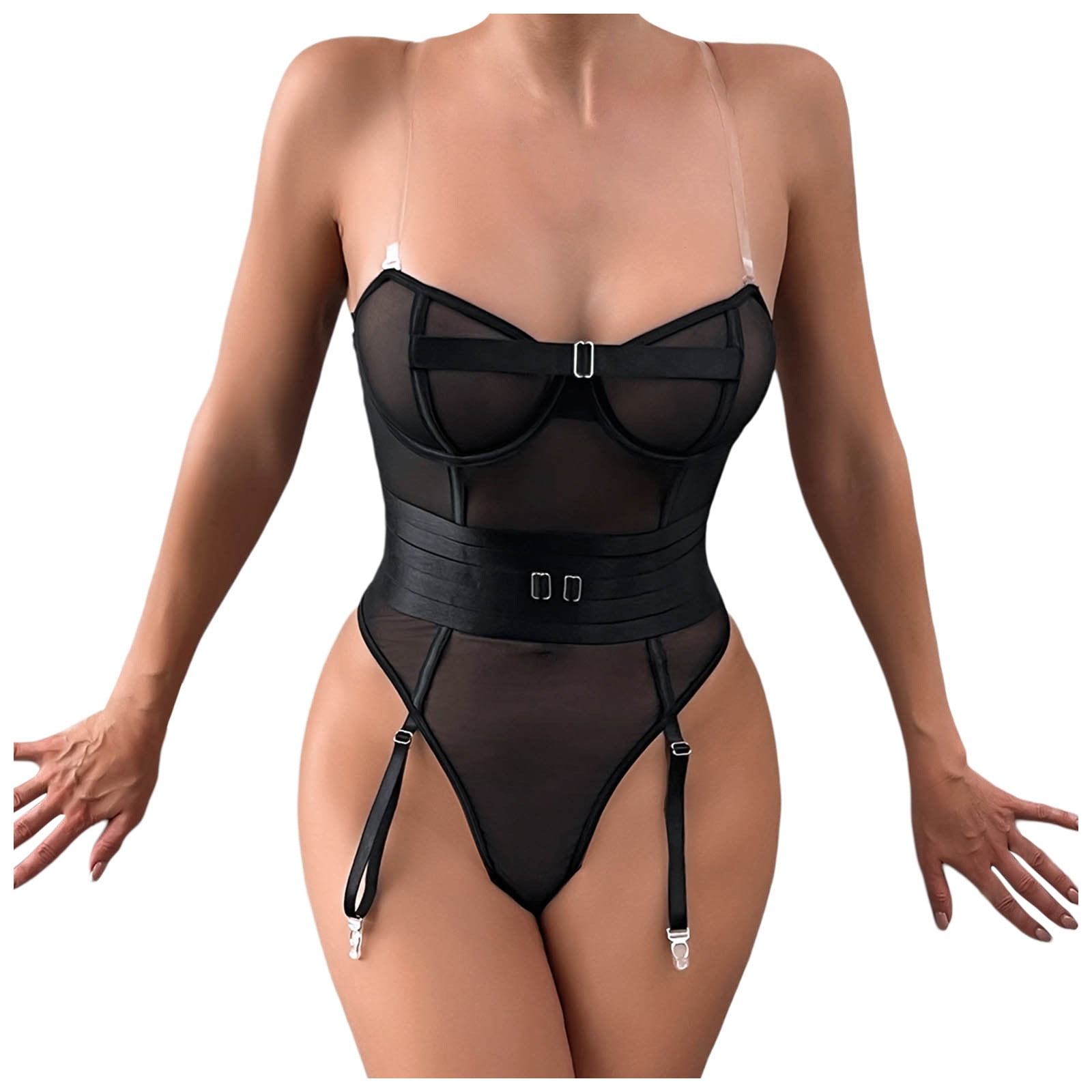 Midwennn Women Lingerie Sexy Lace Bodysuit Deep V Teddies Lace Nightgown Satin Chemise Lingerie ...