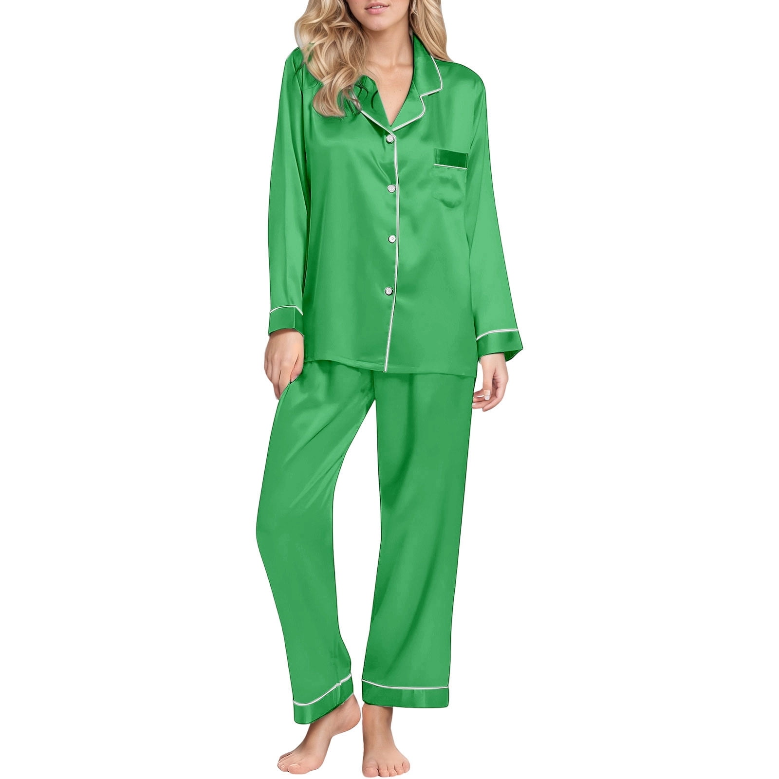 Midwennn Women Pajama Sets Long Sleeve Button Down Sleepwear ...