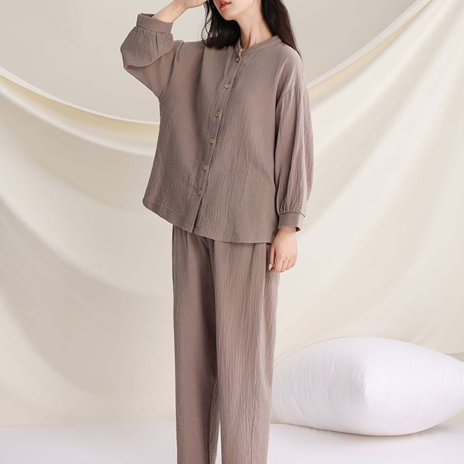 Midwennn Women's Double Pajamas Thin V Neck Cover Elegant Loose Can Be ...